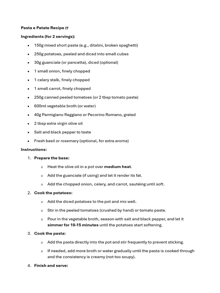 Pasta e Patate Recipe ?? | PDF