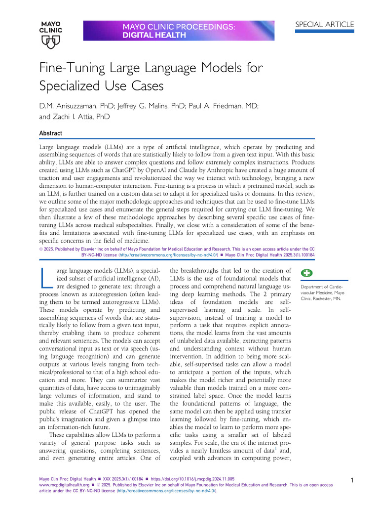 Fine-Tuning Large Language Models For Specialized Use Cases - 2025 | PDF | Artificial ...