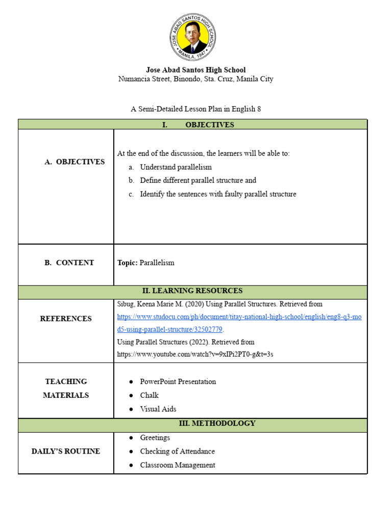 Lesson Plan Parallelism Day 2 | PDF | Phrase | Lesson Plan