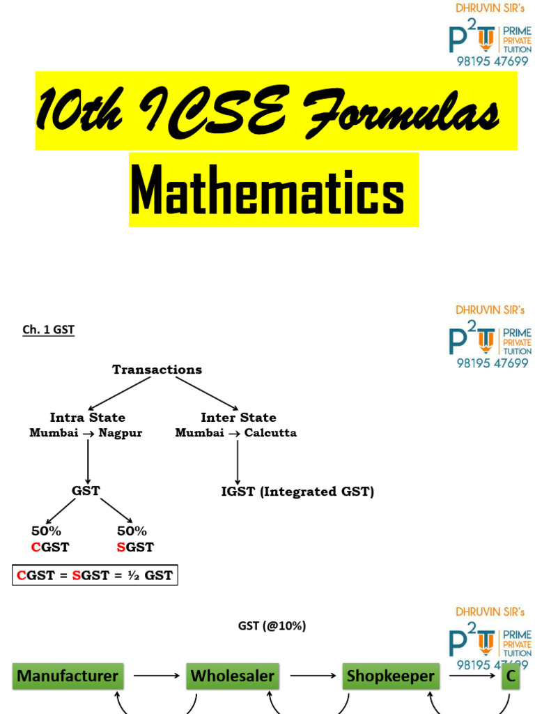 ICSE Class 10 Maths & GST Formulas | PDF | Taxes | Dividend