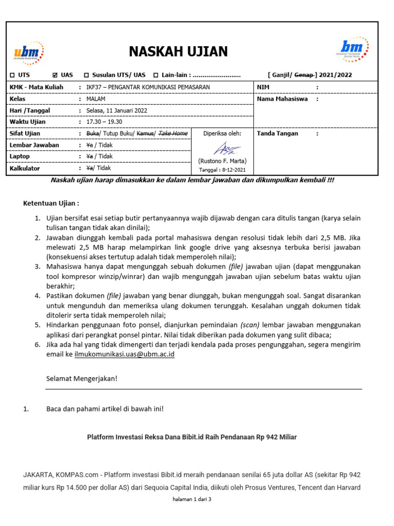 UAS Komunikasi Pemasaran | PDF