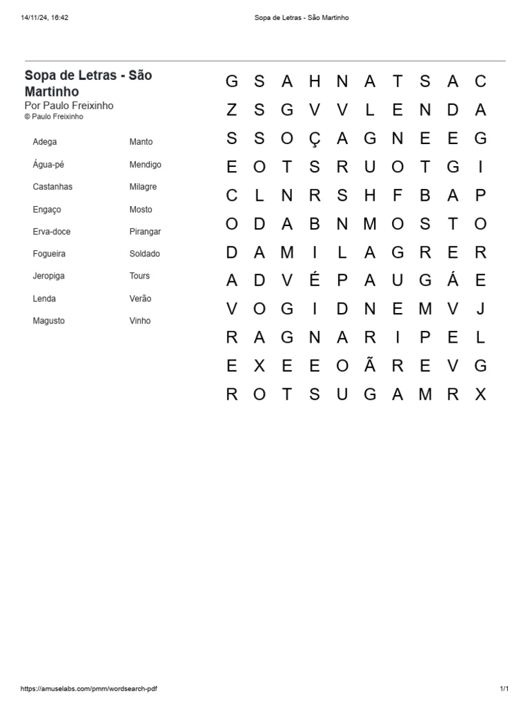 Sopa de Letras - São Martinho | PDF