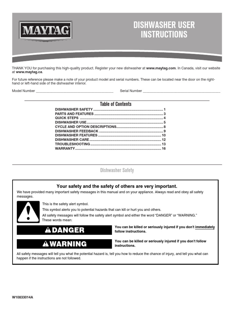 Maytag Manual | PDF | Dishwasher
