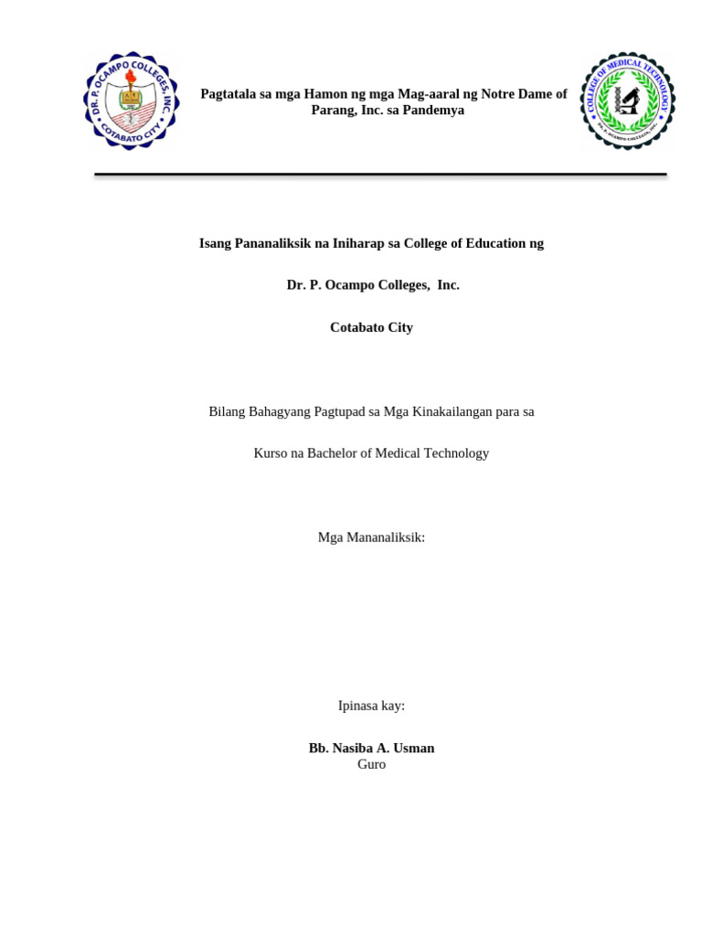 Front Page Pananaliksik | PDF