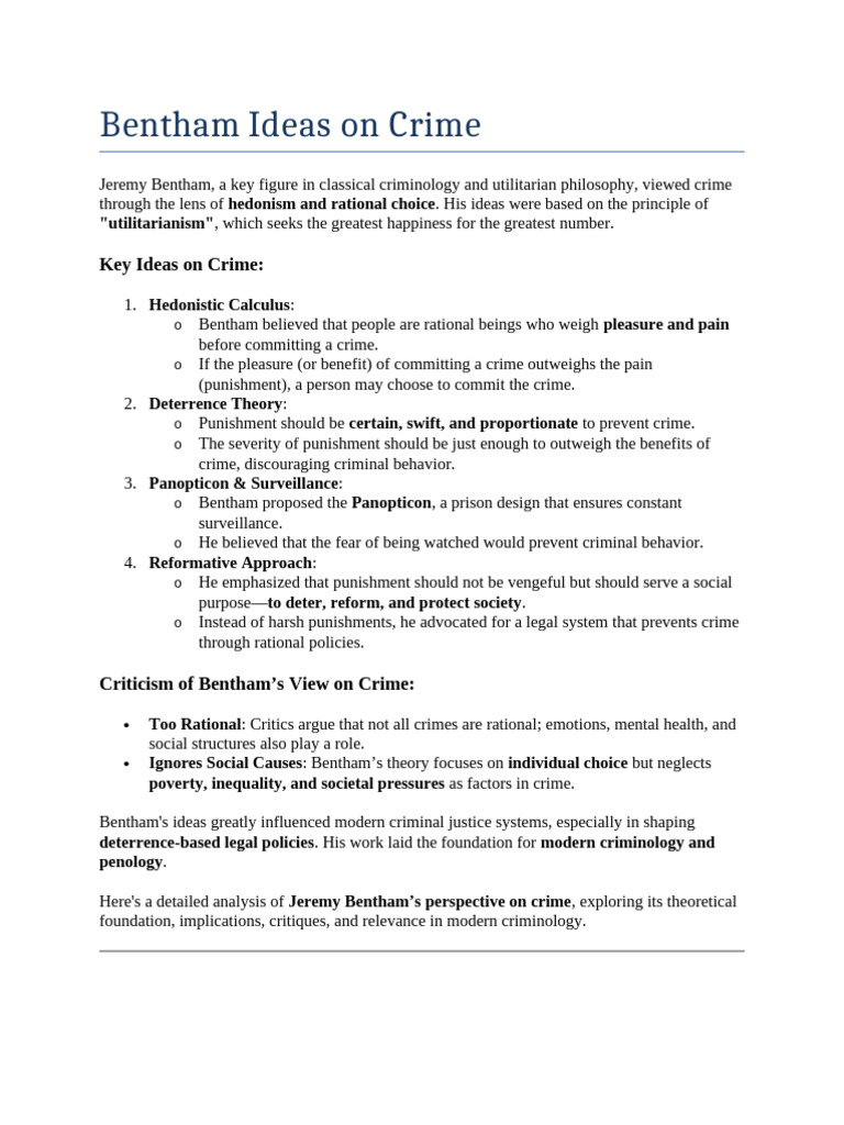 Bentham Ideas on Crime | PDF | Crimes | Crime & Violence