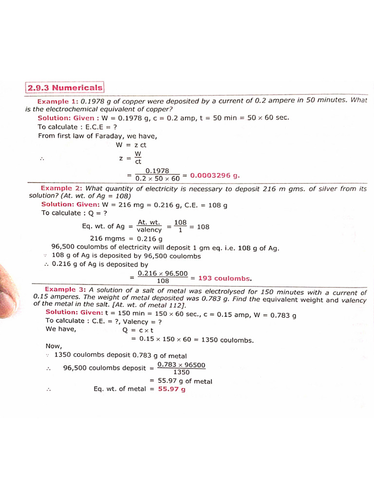 Chemistry Assignment No - 3 Numericals Based on Faraday First Law and Second Law of Electrolysis ...