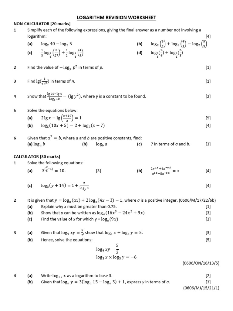 Logarithms Class Review WS | PDF | Logarithm | Arithmetic