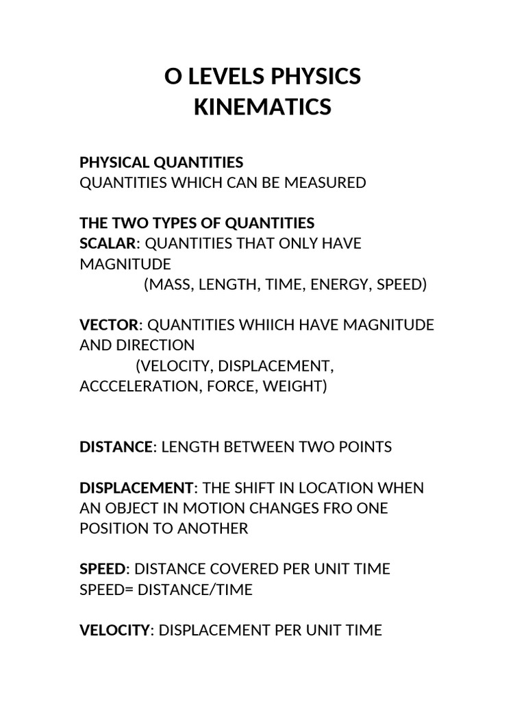 O Levels Physics Physical Quantities | PDF