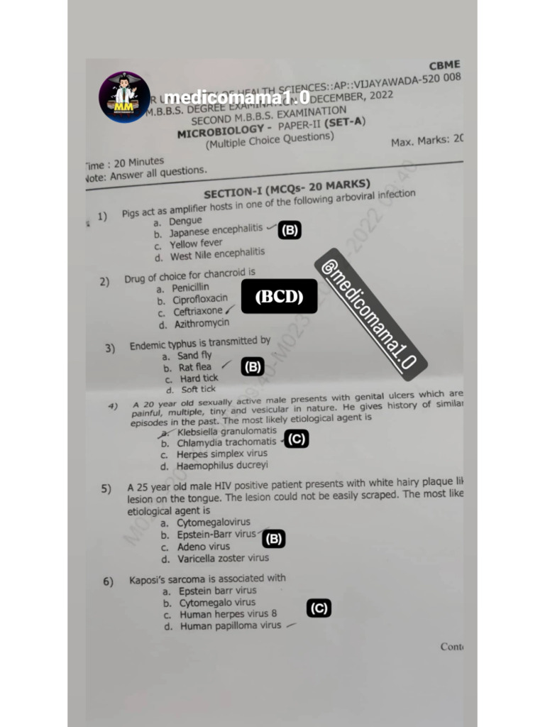 Ntruhs 2k20,21 Microbiology Paper-2 Mcqs Key | PDF