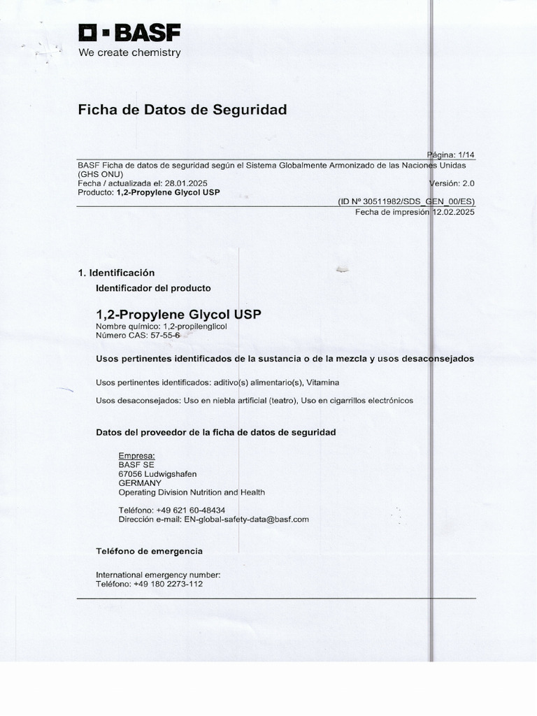HDS Propilenglicol Usp Basf | PDF