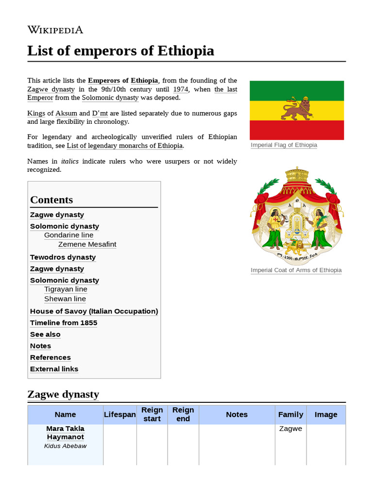 List of Emperors of Ethiopia | PDF | Ethiopia