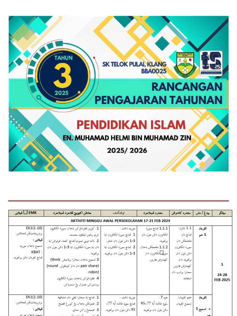 RPT Pend Islam TH 3 KSSR 2025 1 Terbaru | PDF