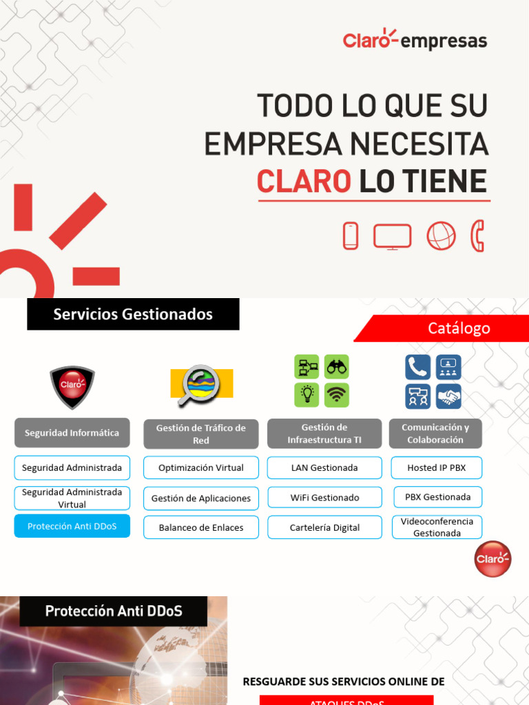 Presentacion Claro - Protección Anti DDoS | PDF | Ataque de denegación de servicio | Internet