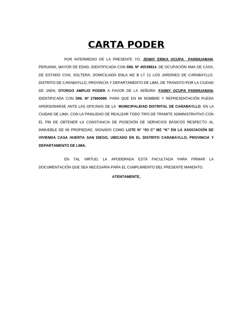Carta Poder Trmites Administrativos | PDF