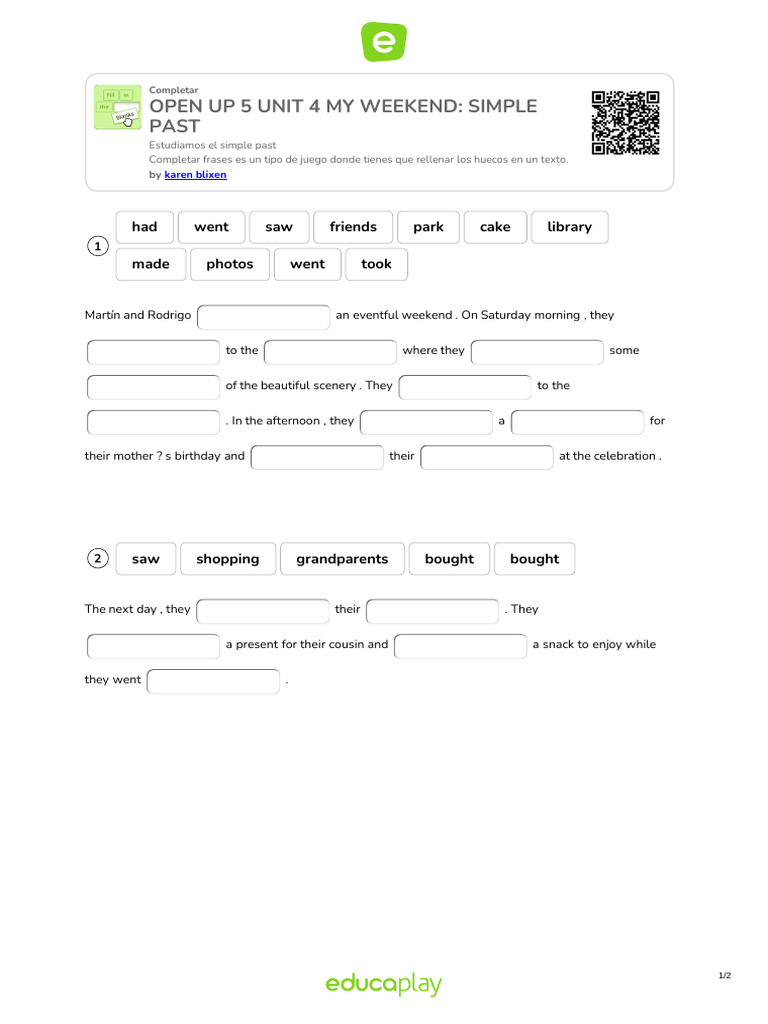 18165140-Open Up 5 Unit 4 My Weekend Simple Past | PDF