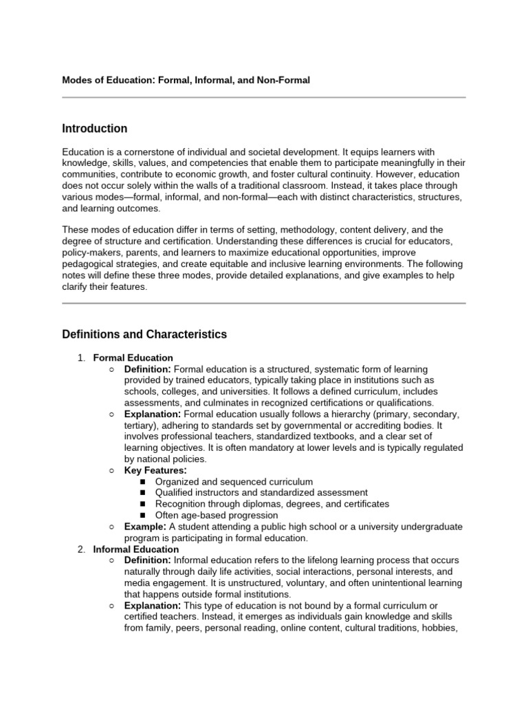 Modes of Education - Formal, Informal, and Non-Formal | PDF ...