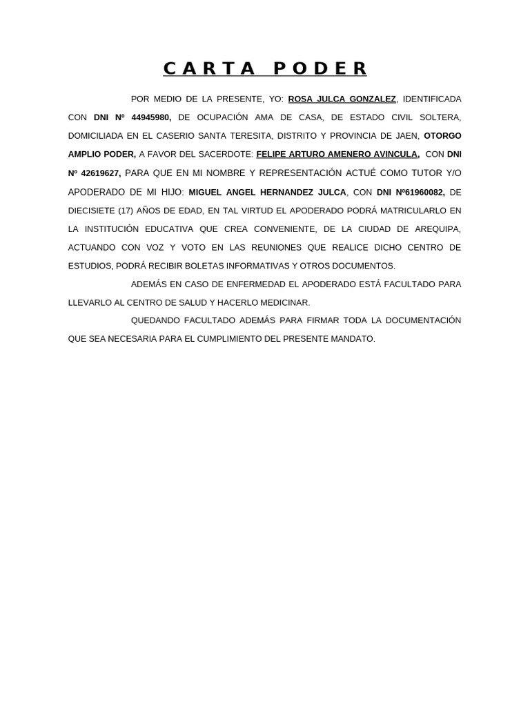 ROSA JULCA GONZALEZ - TUTOR DE MENOR | PDF