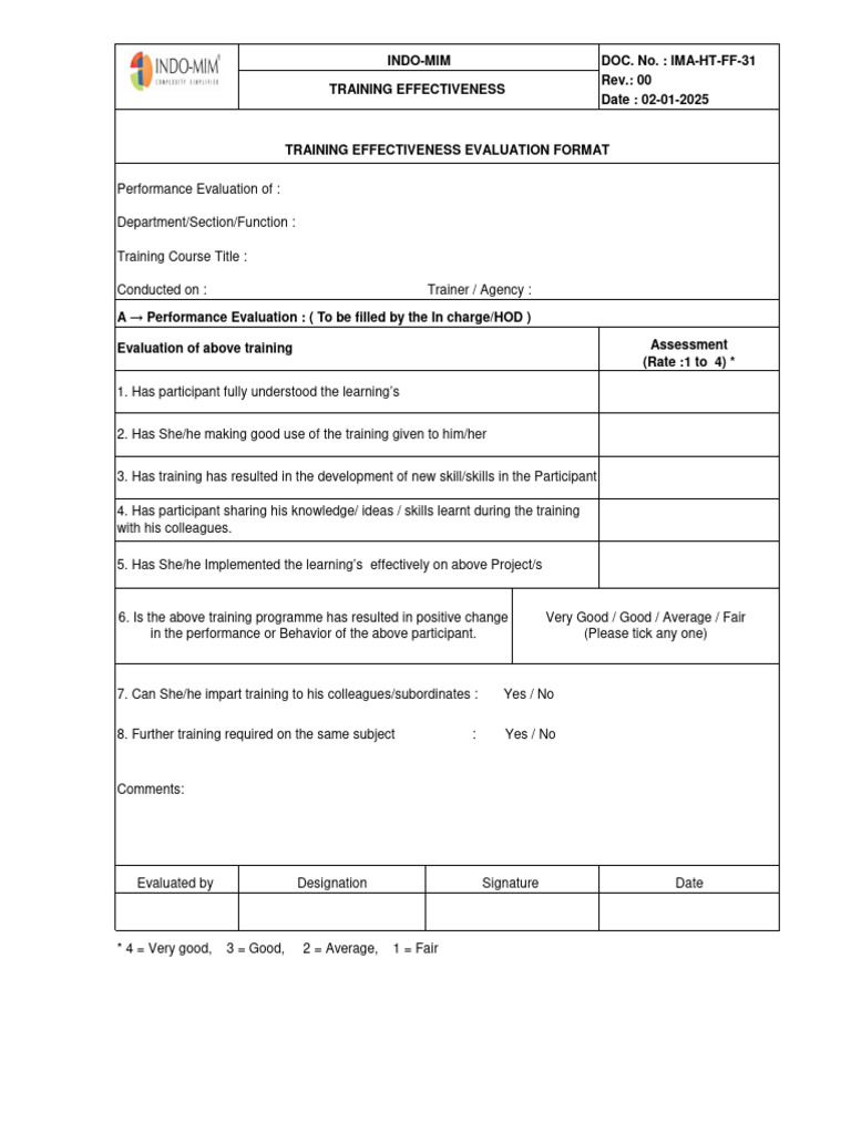Training Evaluation for Managers | PDF