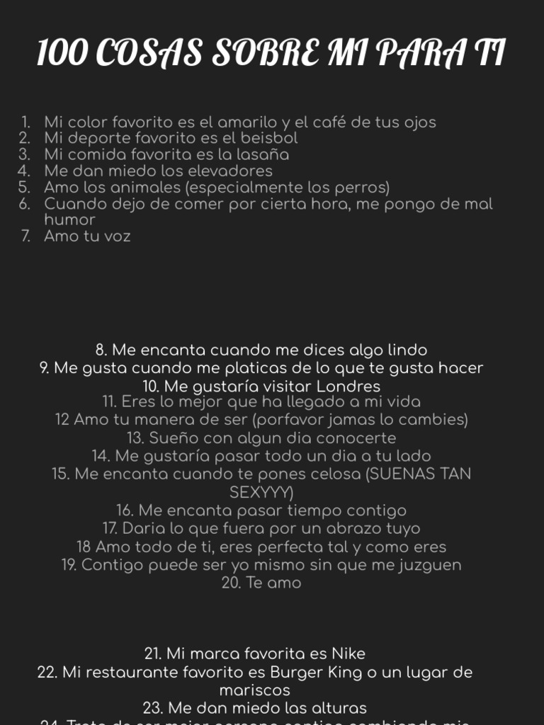 100 Cosas Sobre Mi Amor Por Ti | PDF