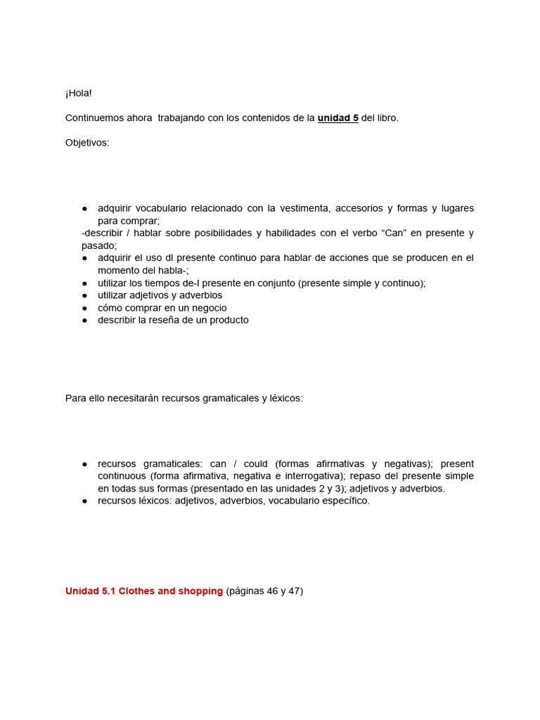 Vocabulario y gramática: ropa y compras | PDF | Léxico | Mecánica del ...