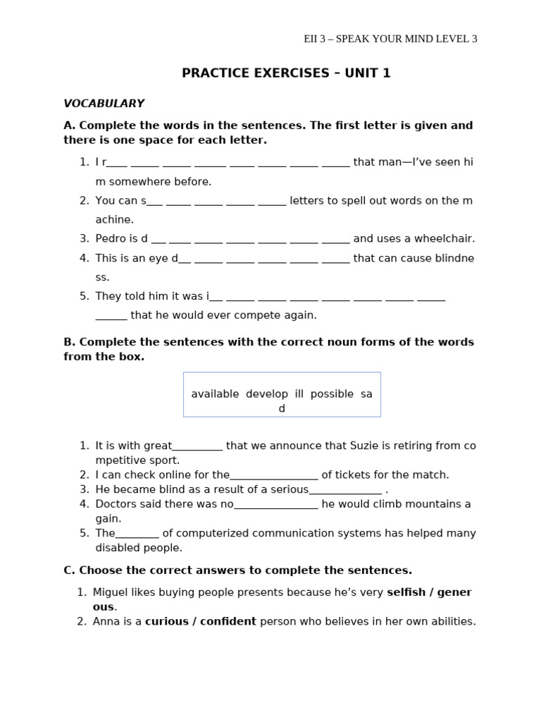 Practice exercises - Unit 1 | PDF | Cognition | Cognitive Science