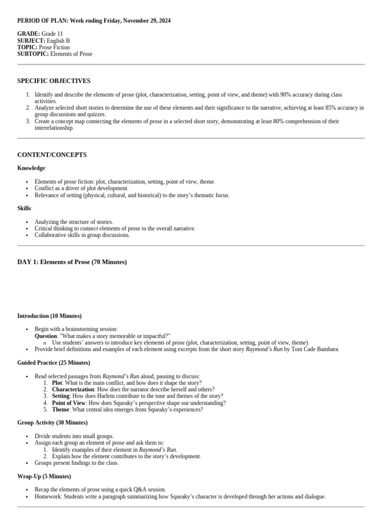 Grade 11 EngB LP Wk13 | PDF | Concept | Plot (Narrative)