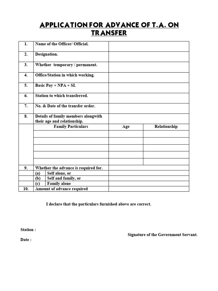 Advance of TA On Transfer | PDF