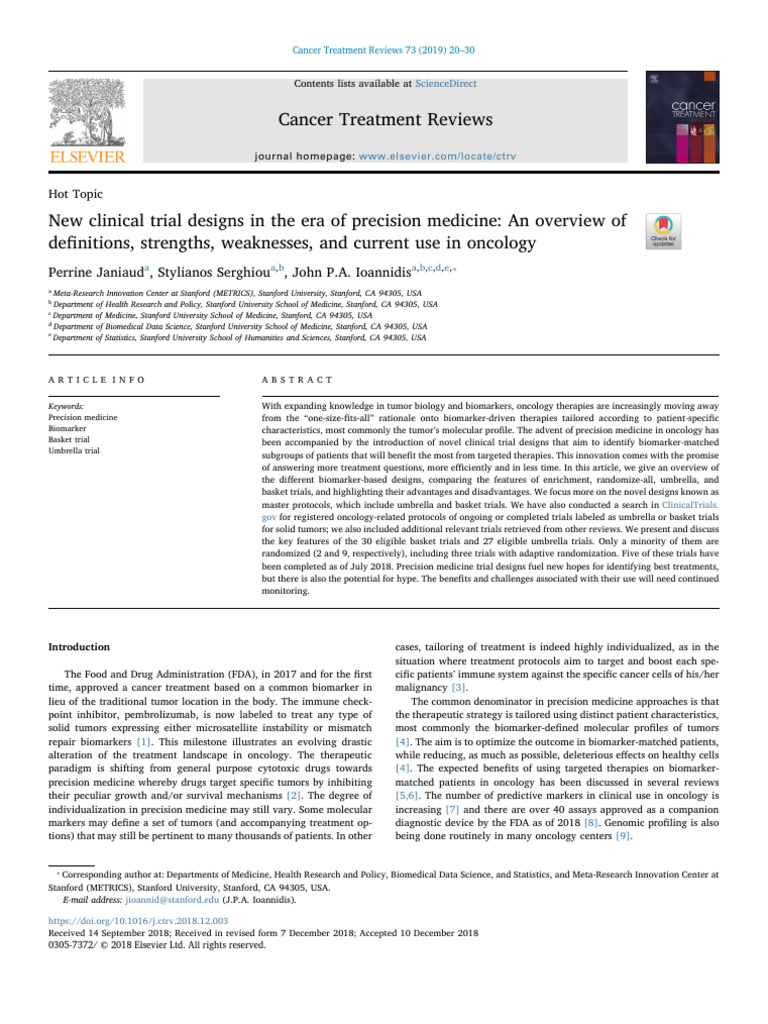 New Clinical Trial Designs in The Era of Precision Medicine: An ...
