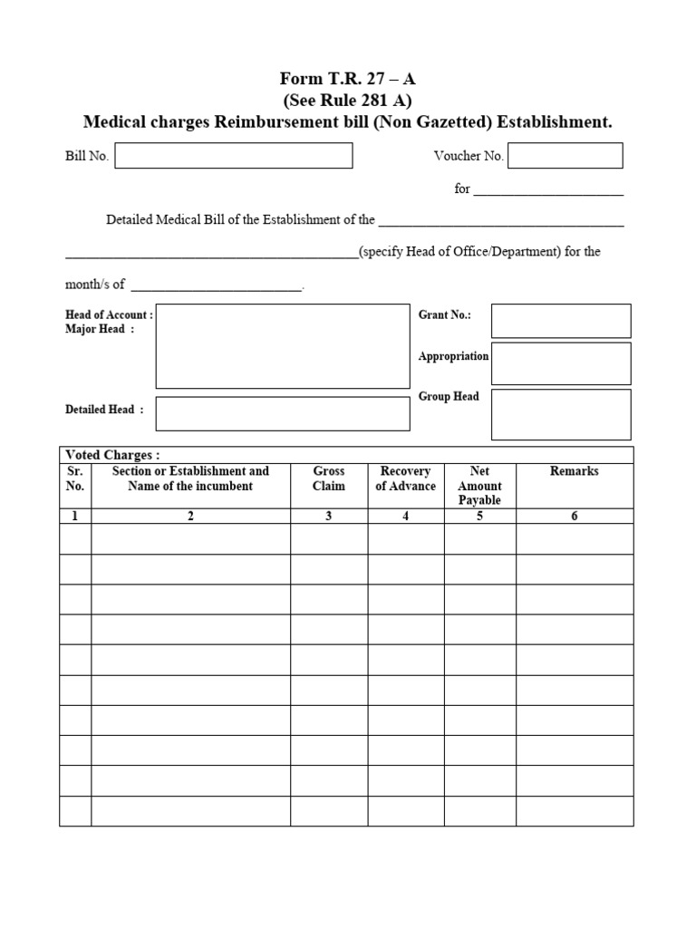 Medical Charges Reimbursement Form T.R. 27 | PDF | Government Finances