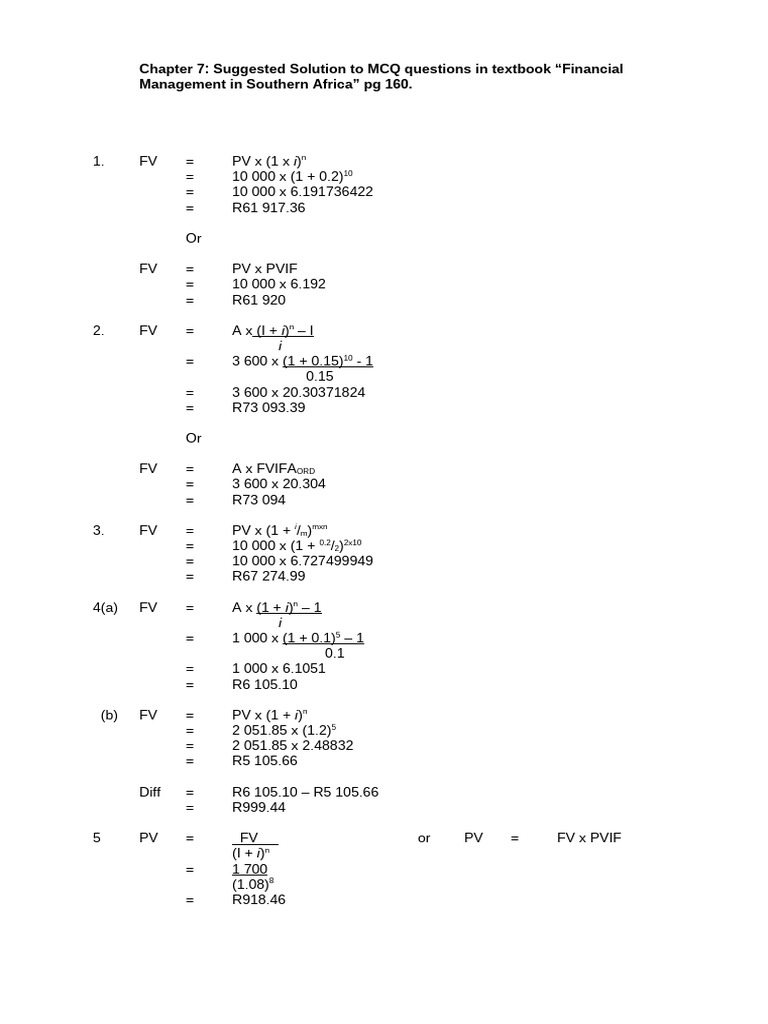 Financial Management MCQ Solutions | PDF