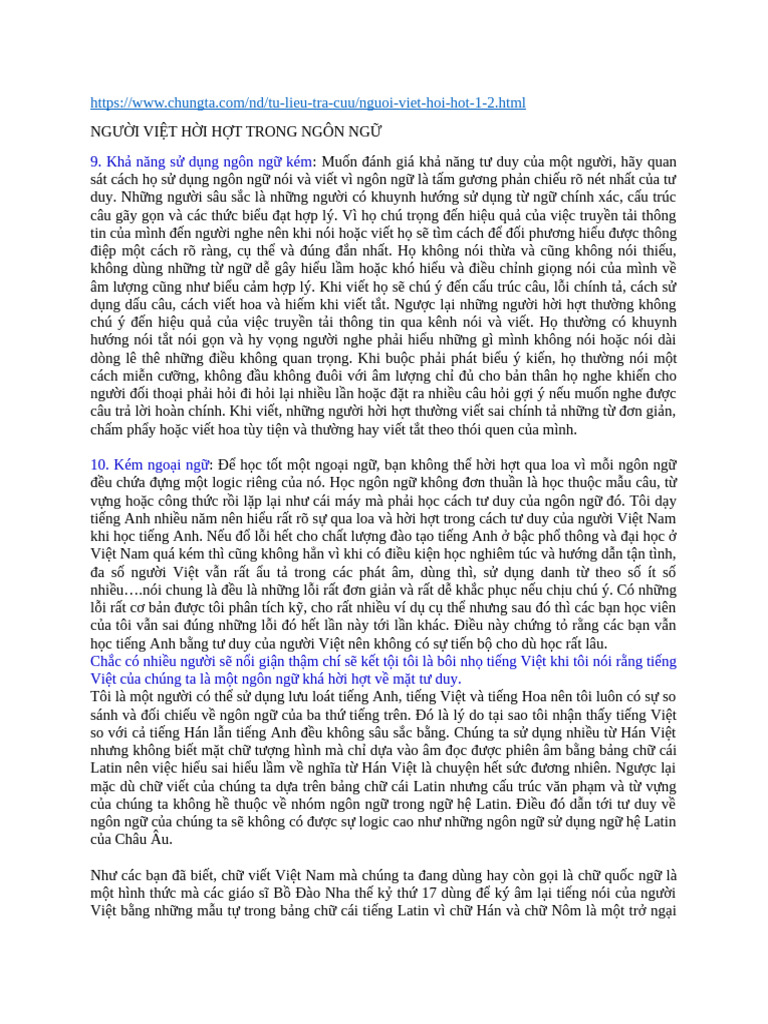 Nguoi Viet Hoi Hot Trong Ngon Ngu | PDF