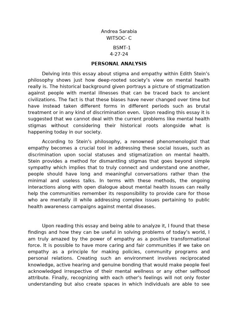 Personal Analysis. WITSOC | PDF | Social Stigma | Mental Health