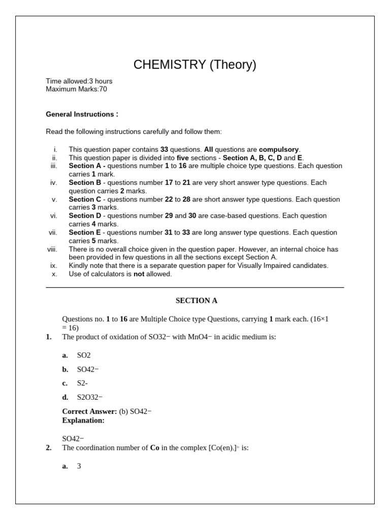 Chemistry Set 2 Pyq 2024 | PDF | Carbohydrates | Coordination Complex