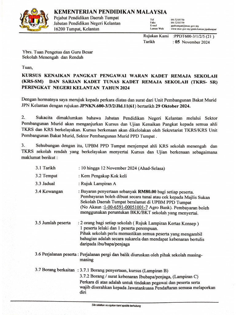 Hebahan Kursus Kenaikan Pangkat TKRS - KRS 2024 | PDF
