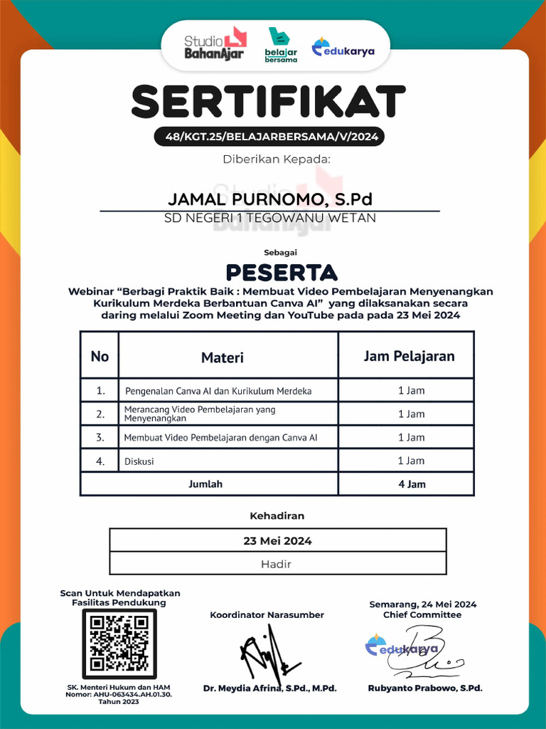 Sertifikat Studio Bahan Ajar (23 Mei 2024) | PDF