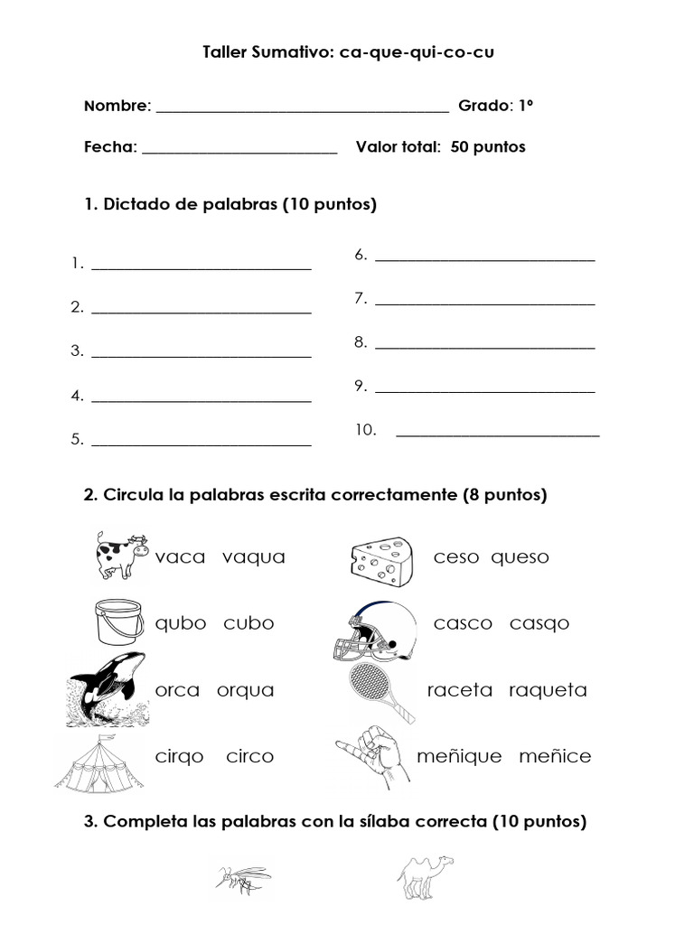 Prueba - Palabras con C-Q | PDF