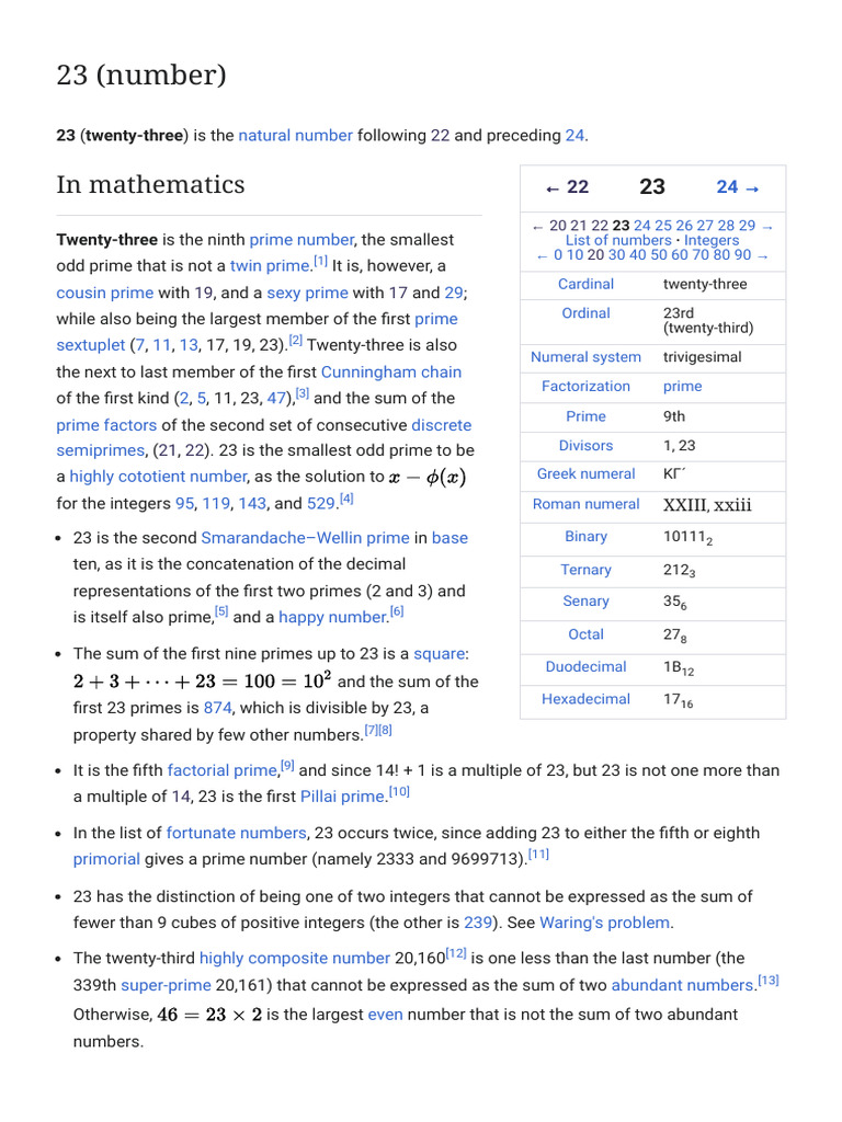 23 (number) - Wikipedia | PDF | Prime Number | Numbers