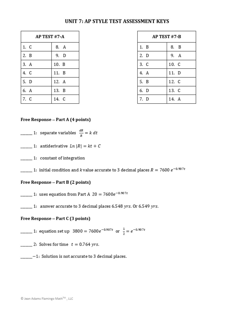 AP Calculus Test Solutions | PDF