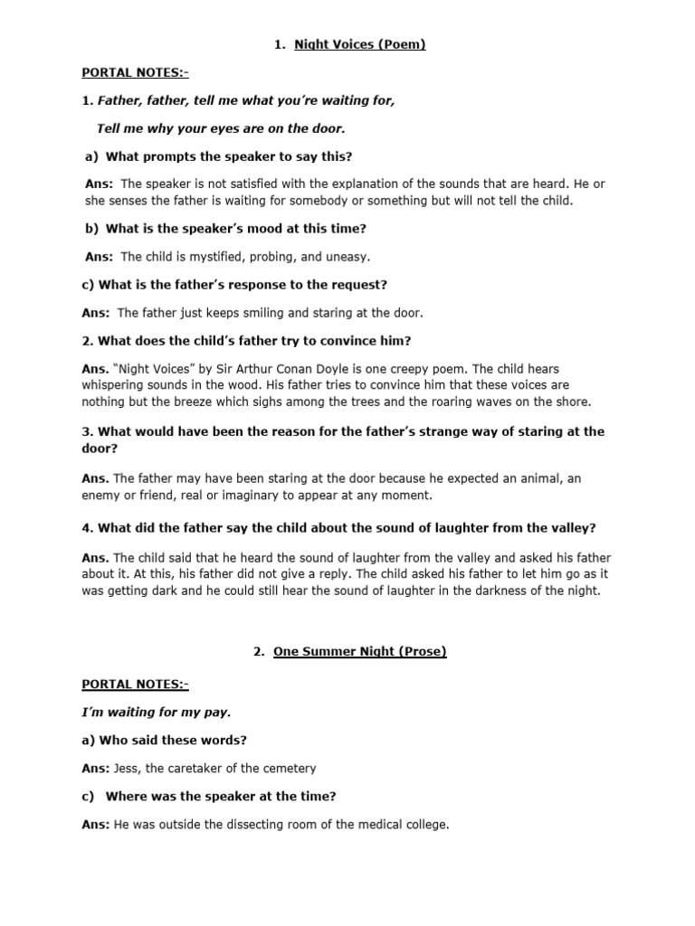 Analysis of "Night Voices" and "One Summer Night" | PDF
