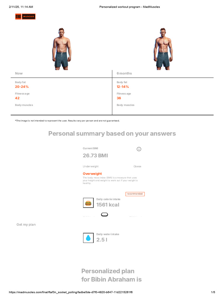 Personalized Workout Program - MadMuscles | PDF | Obesity | Body Mass Index