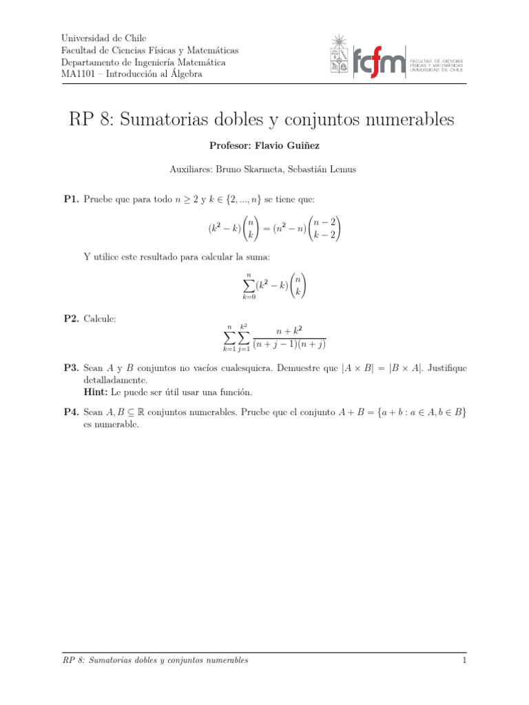 Álgebra: Sumatorias y Conjuntos | PDF