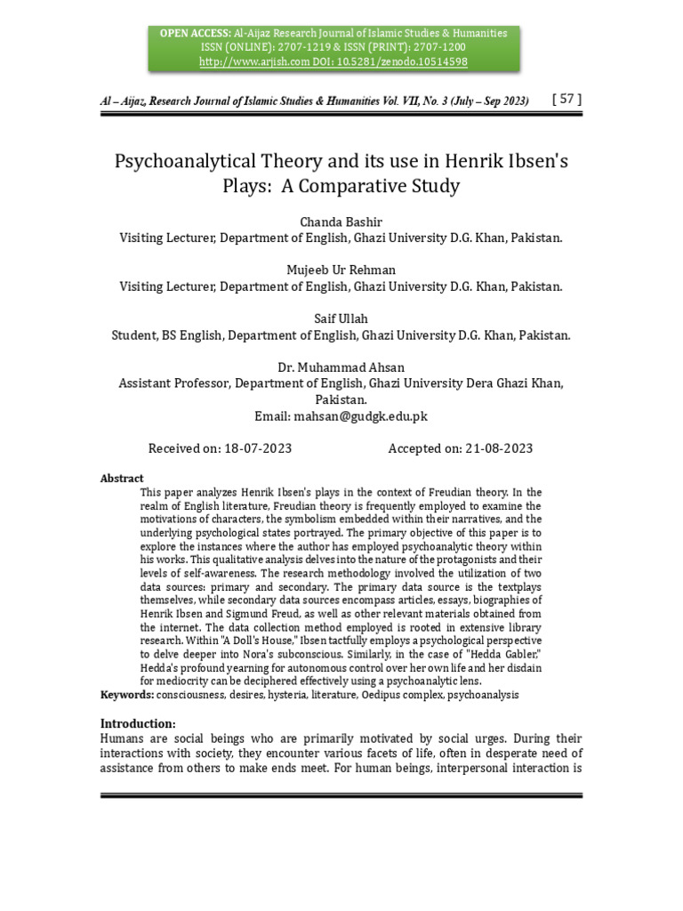 Ibsen's Plays Through Freudian Lens | PDF | Psychoanalysis | Sigmund Freud