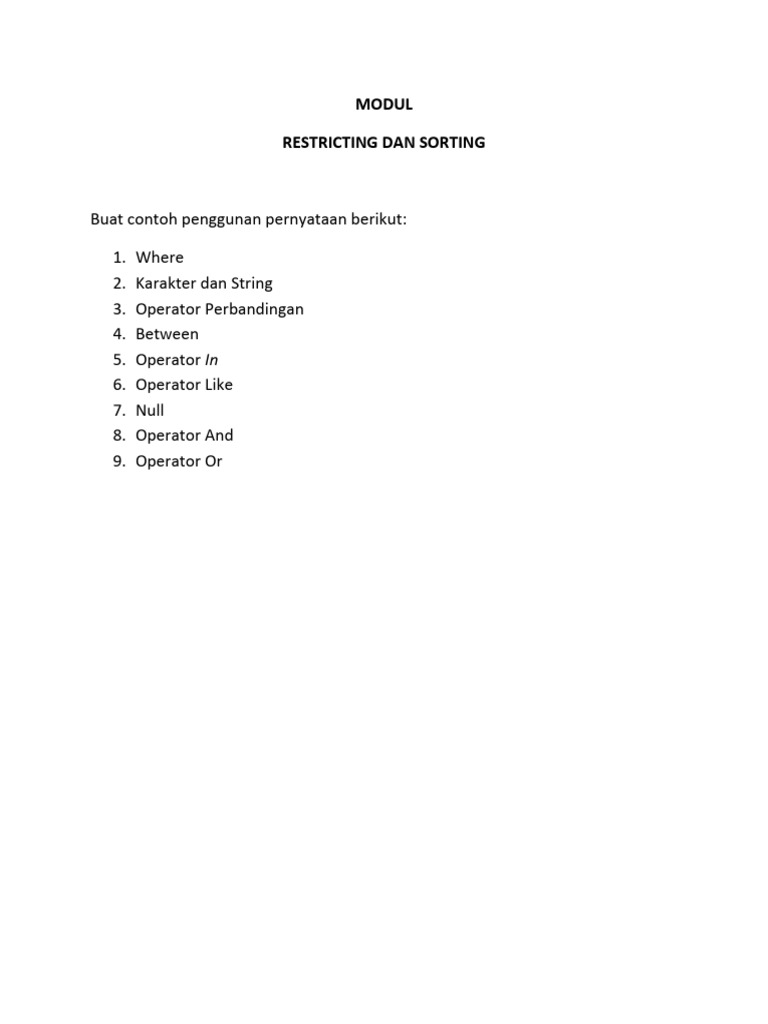 MODUL V Tugas Praktik Restricting Dan Sorting | PDF