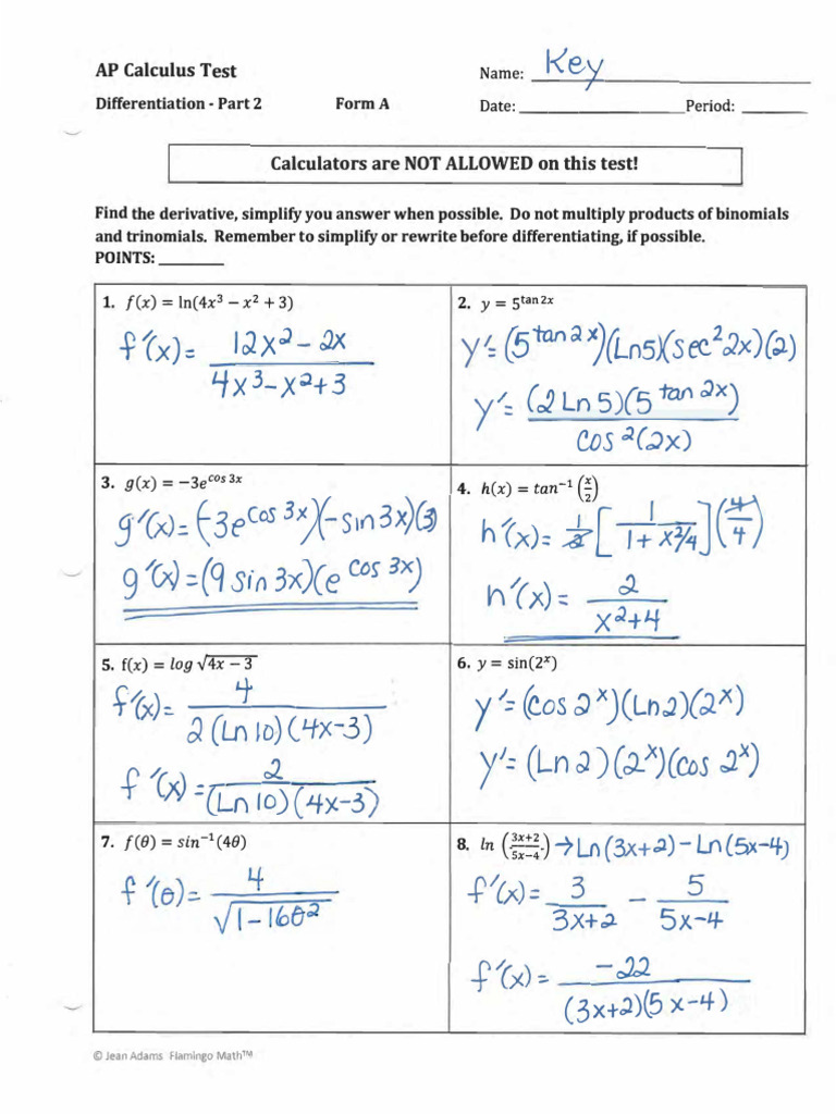 Unit 3 Test Form A Key | PDF