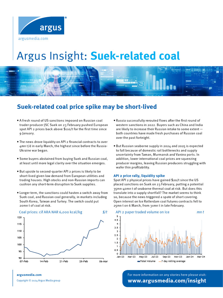 Russian-coal-Insight SUEK俄罗斯煤走势分析 ARGUS报告 | PDF | Coal | Taiwan