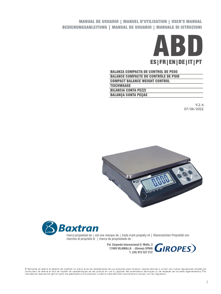 Manual de Usuario Balanza Compacta ABD | PDF | Electrónica