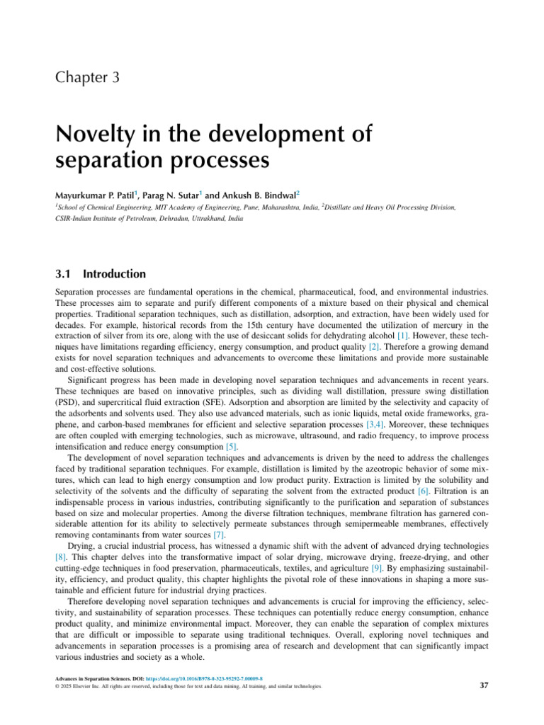 Chapter 3 Novelty in The Development of Separ 2025 Advances in Separation | PDF | Distillation ...