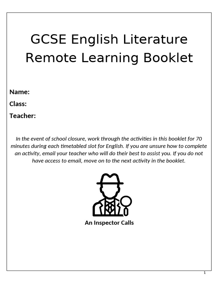 GCSE English Literature An Inspector Calls BOOKLET | PDF