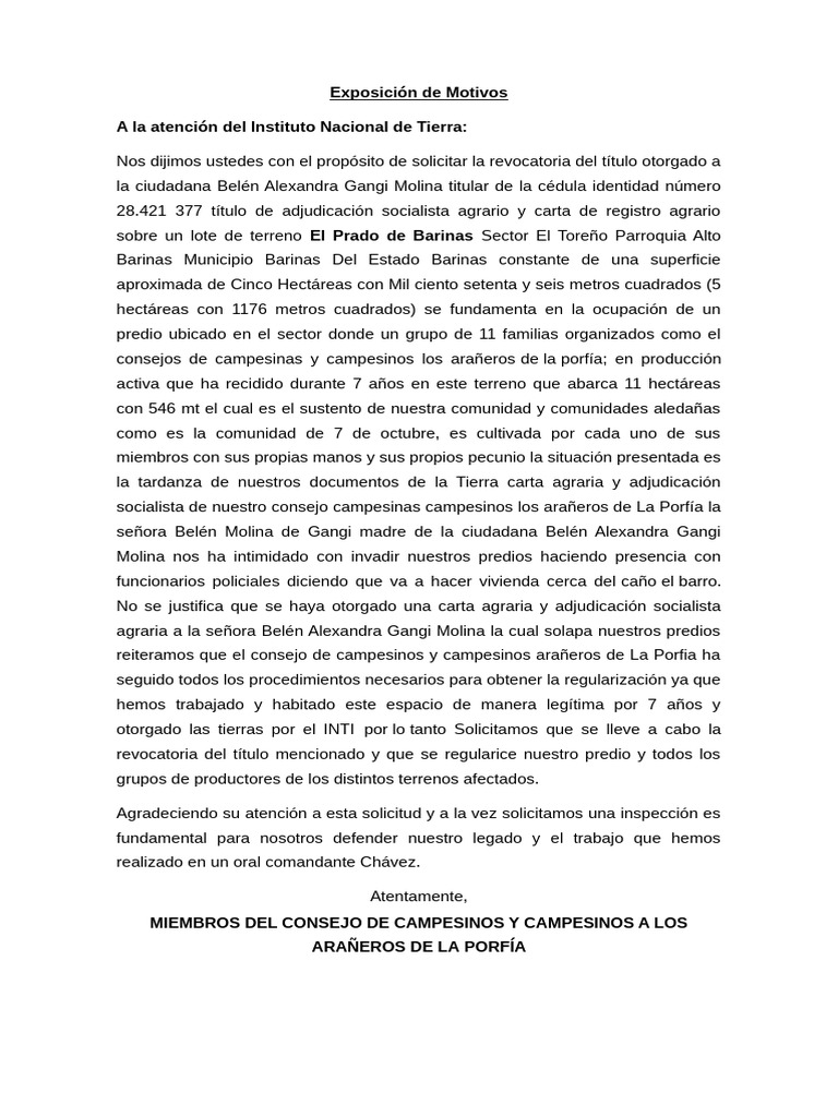 Revocatoria de Título de Tierra en Barinas | PDF