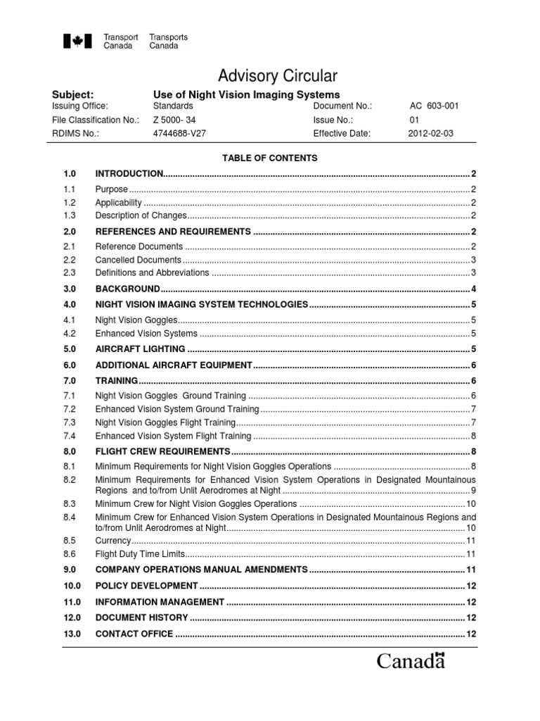 Ac-603-001 NVG in Canada | PDF | Visual Flight Rules | Pilot (Aeronautics)